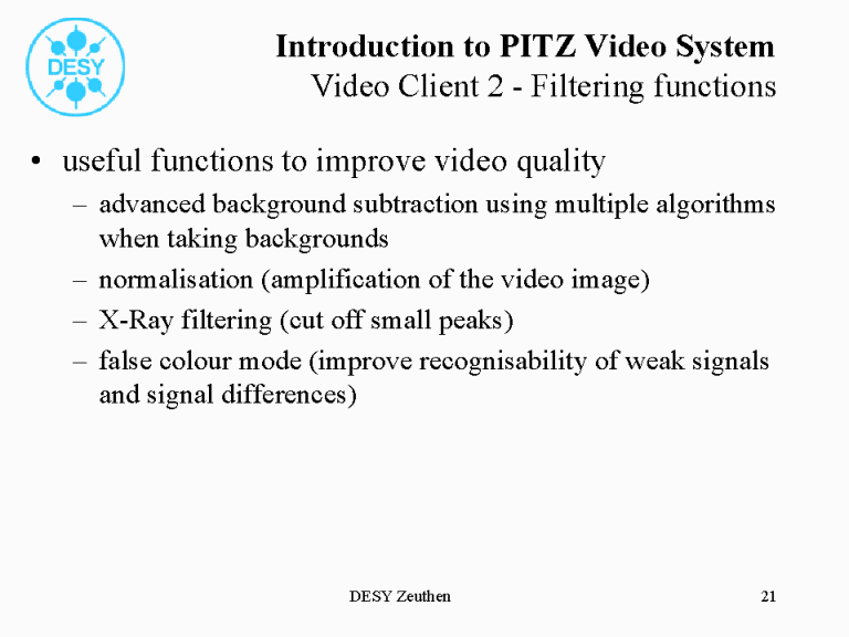 Introduction to PITZ Video System
